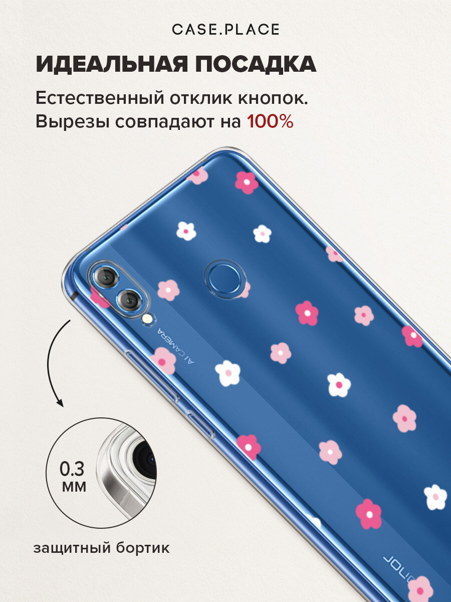Чехол на Honor 8X / Хонор 8Х с принтом "Весенние цветочки рисунок", прозрачный — фото 1