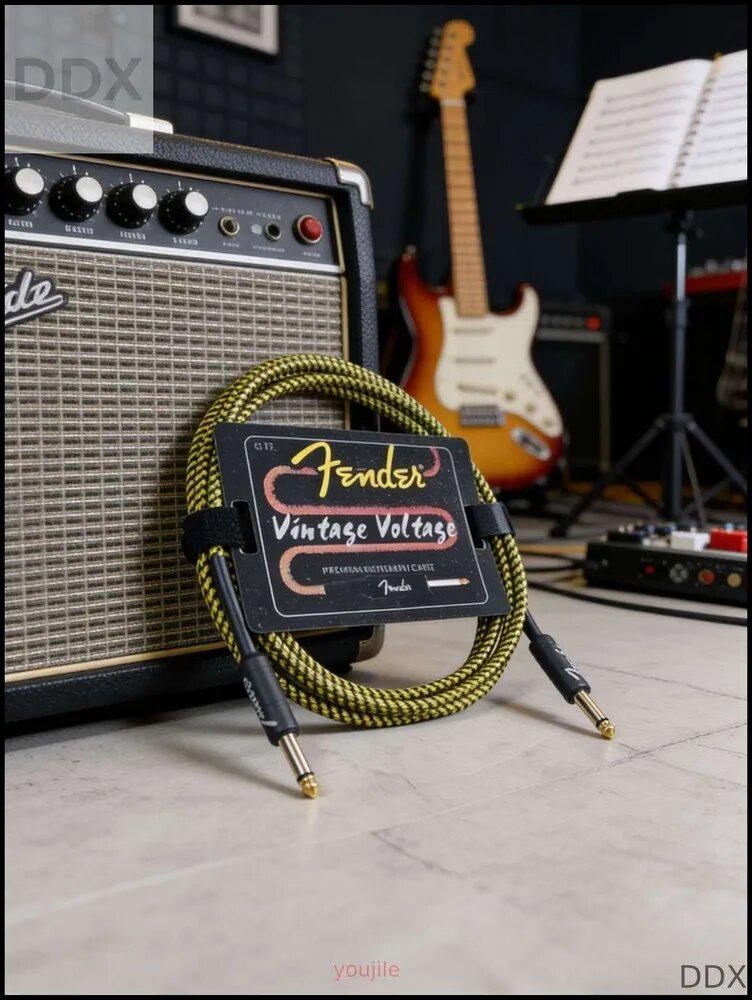 Премиум гитарный кабель синий 3 метра 6.3 jack Fender Vintage Voltage, шнур для электрогитары, электроакустической, полуакустики, провод музыкальных инструментов.