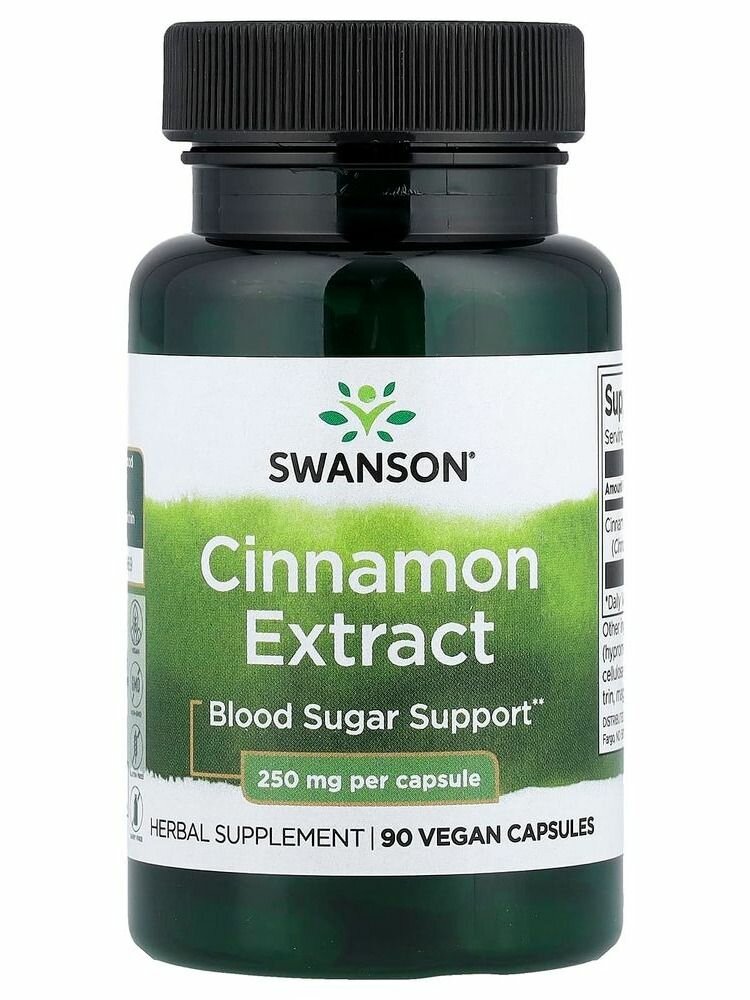 Экстракт корицы, 250 мг, 90 веганских капсул, Swanson Vitamins