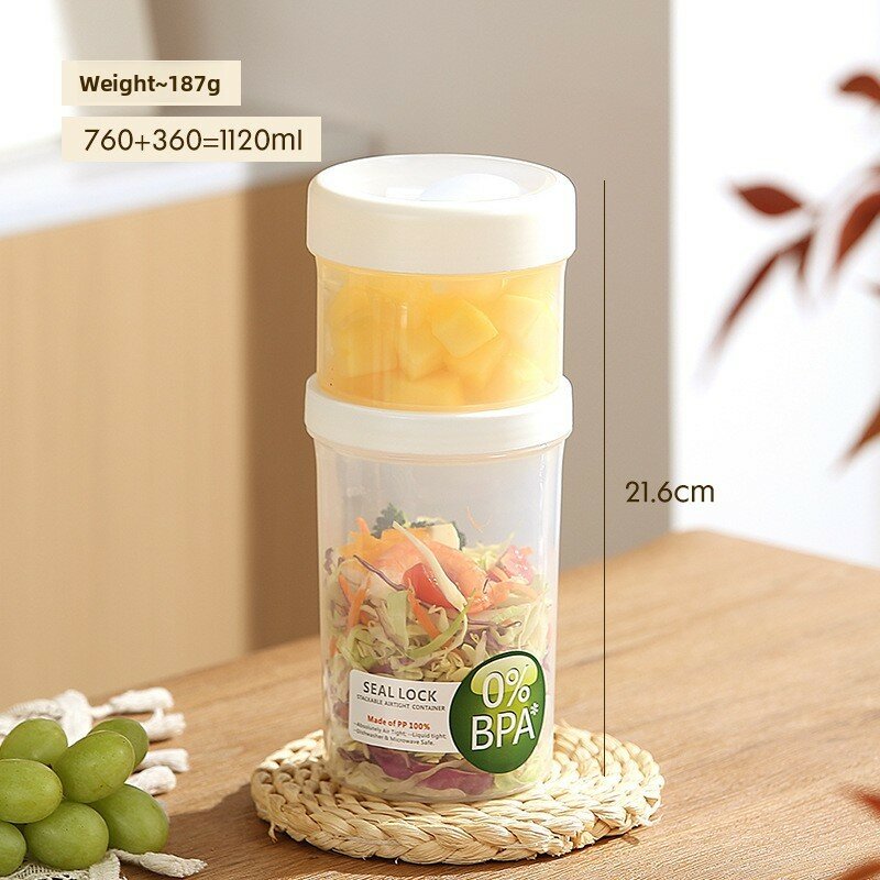 Portable salad bowl with sealed lid for light meals and snacks white 1120ml