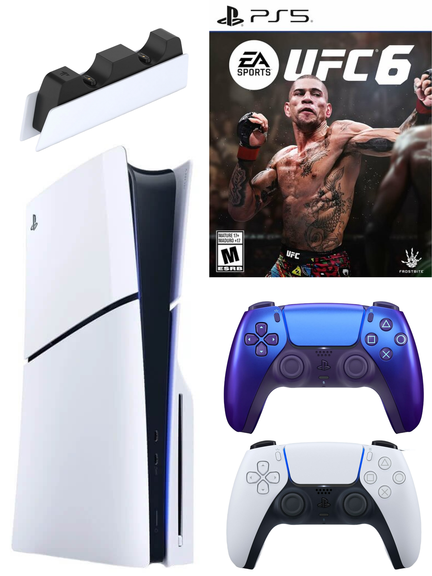 Игровая приставка Sony PS 5 Slim, 1ТБ(с дисководом)+2 геймпад+Зарядная станция+UFC 6(подробности в чате)