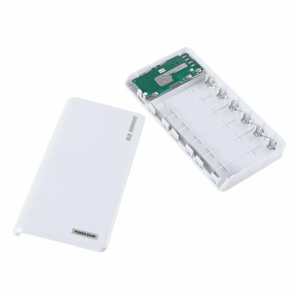 Внешний аккумулятор с двумя USB на 6x 18650, Белый 6x18650 2 USB белый