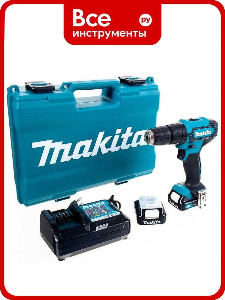 Дрель-шуруповерт Makita HP333DWAE, 12В, 2Ач, 30Нм, 1700об/мин, 2 скорости, с подсветкой
