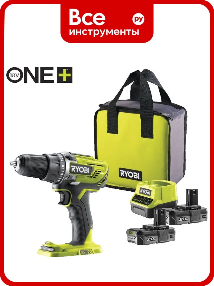 Дрель-шуруповёрт Ryobi ONE+, R18DD3-220S, 18В, 2Ач, 50Нм, 2 скорости