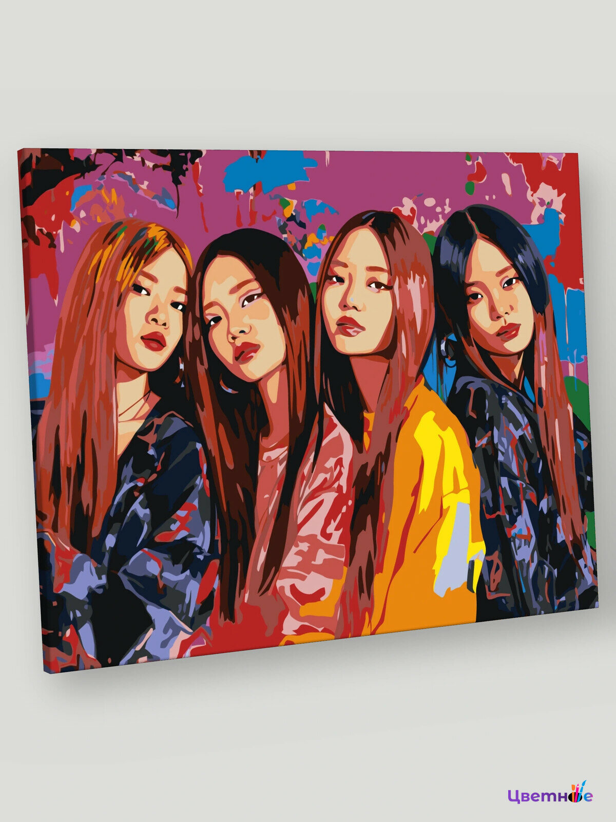Картина по номерам на холсте с подрамником "Группа BlackPink Блэк Пинк: Джису, Дженни, Роза и Лиса 5", Раскраска 40x50