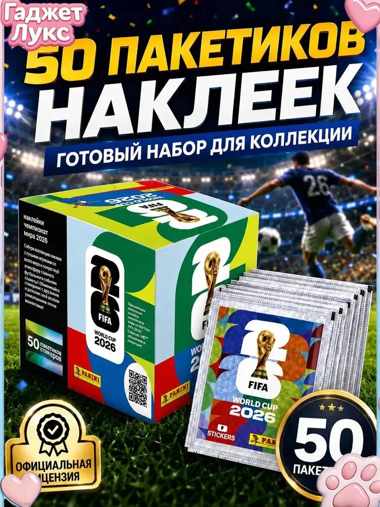 Набор наклеек FIFA World Cup 2026 Panini, 50 пакетиков стикеров, чемпионат мира 2026