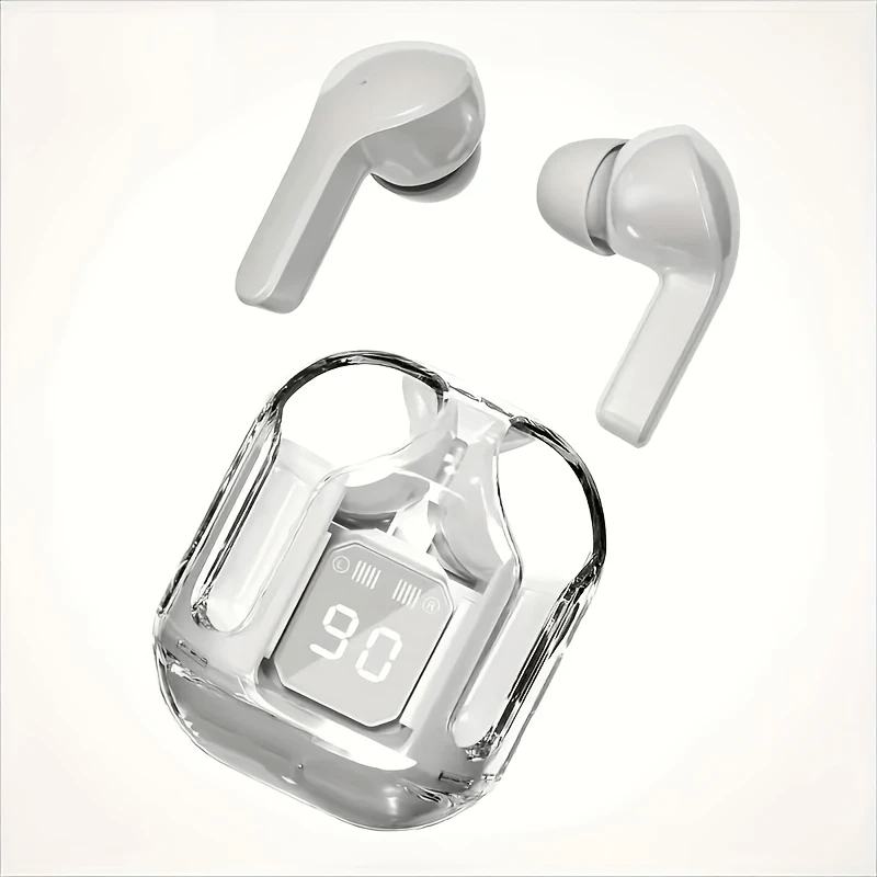 Прозрачные беспроводные наушники Bluetooth 5.3 с ENC шумоподавлением, Hi-Fi двойной стерео микрофон, внутриканальные спортивные наушники с зарядным чехлом и LED цифровым дисплеем, белые