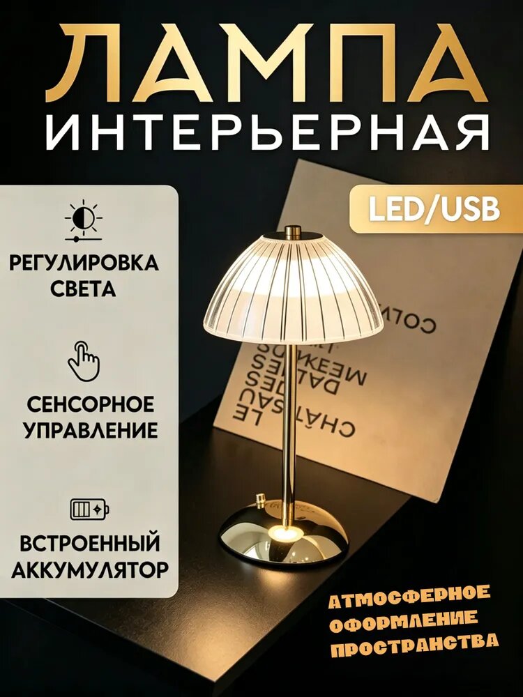 Светильник настольный беспроводной сенсорный LED/USB, акрил, 300 мм, 3 Вт
