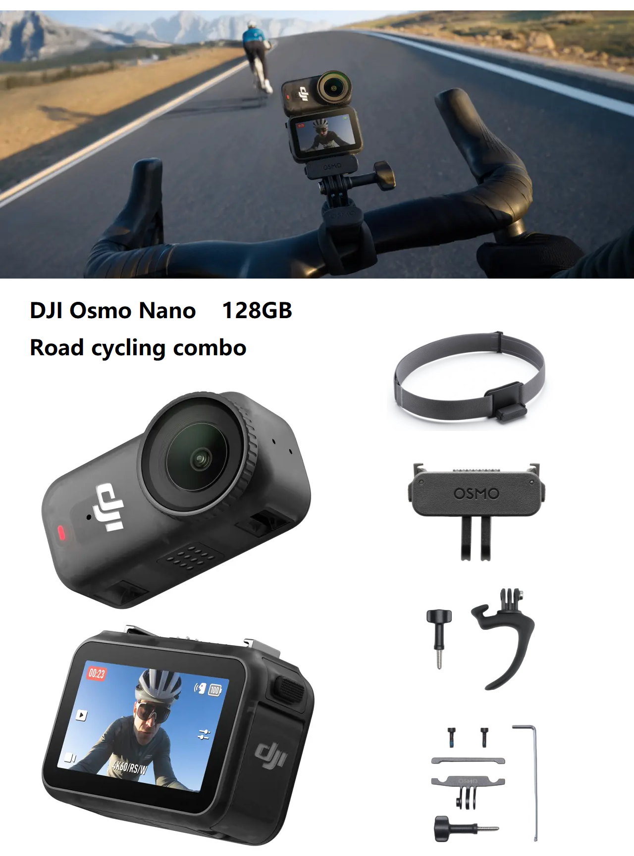 DJI Osmo Nano Road cycling Combo, 128 ГБ, экшн-камера со стабилизацией, для записи жизни и видеоблогинга