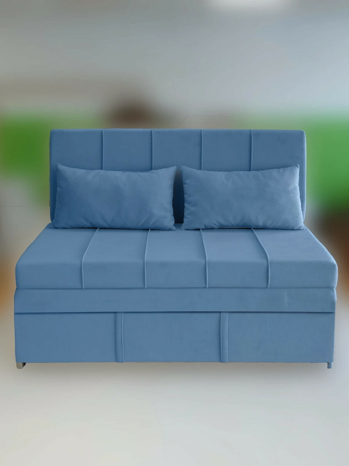 Диван-кровать раскладной с подушками StylChairs Сёма 120, без подлокотников, велюр серо-голубой