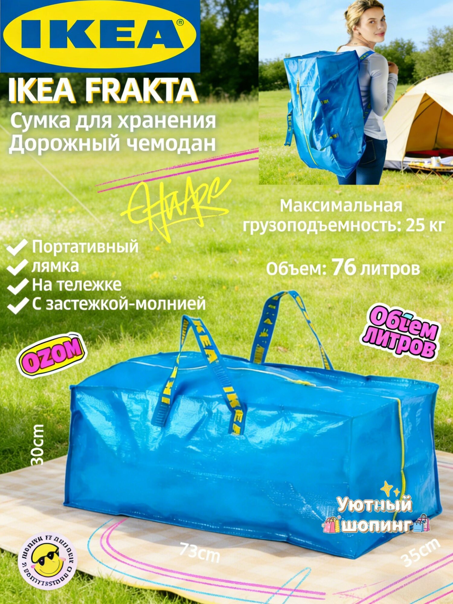 IKEA Сумка хозяйственная для покупок для продуктов на каждый день