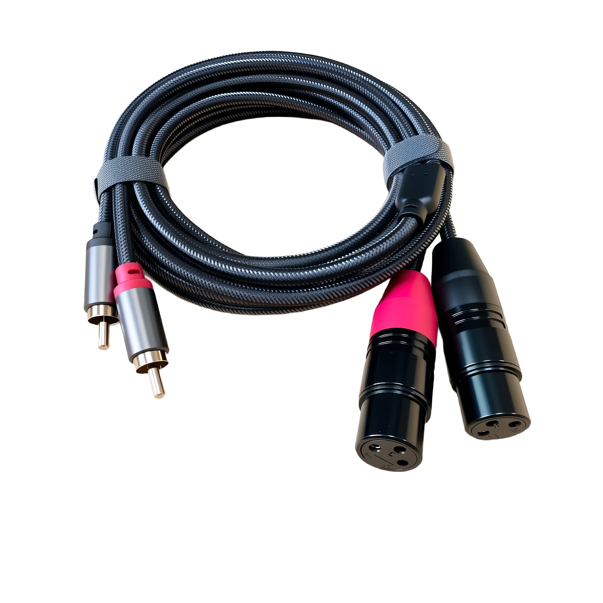 Профессиональный экранированный аудиокабель 2x XLR (мама) - 2x RCA (папа) с позолоченными контактами, 2 м, для AV-ресиверов, усилителей, домашних кинотеатров и микшерных пультов