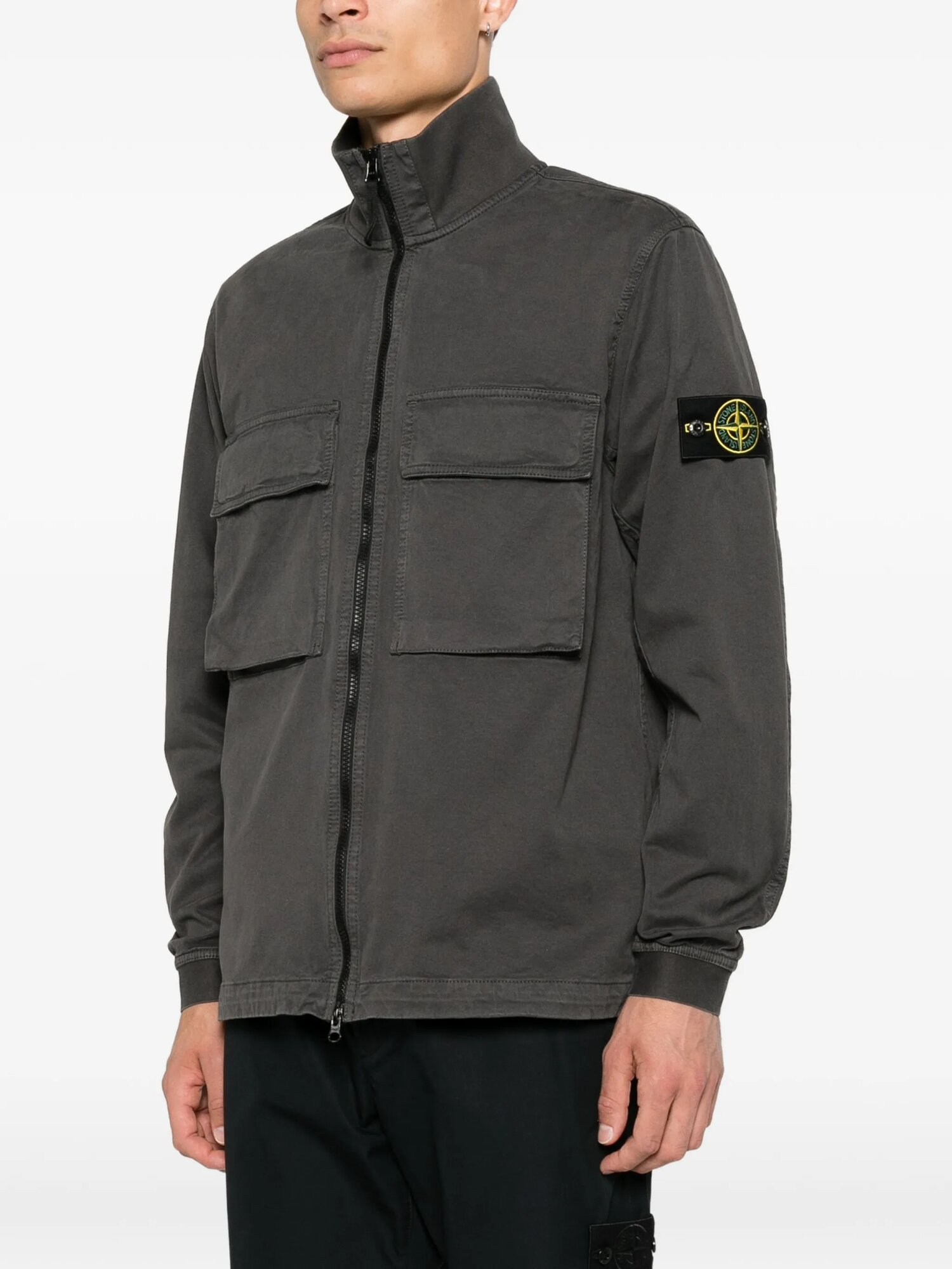 Куртка Stone Island Logo-patch zip-up shirt jacket, размер L — фото 1