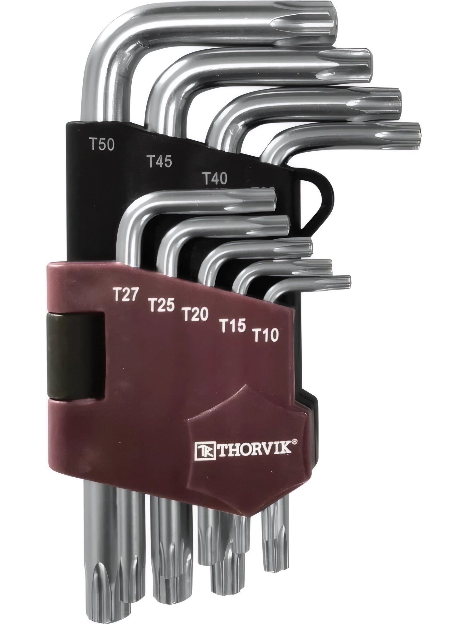 Thorvik TTKS9S Набор ключей торцевых T-TORX коротких с центрированным штифтом, Т10H-T50H, 9 предметов