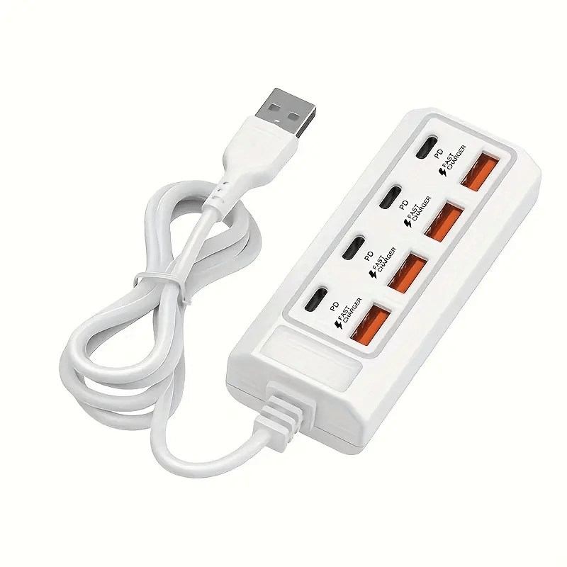 8-портовый USB 3.0 хаб, док-станция 8-в-1 для ноутбука, 4 порта USB-A + 4 порта USB-C, поддержка одновременной зарядки нескольких телефонов, белый