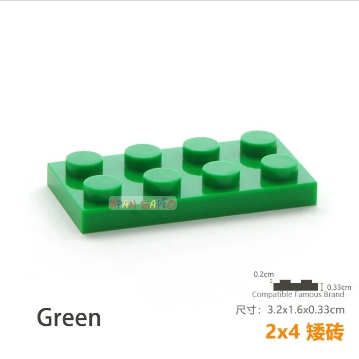 Блочные конструкторы APAN SAPIO пластиковые 2x4 15 шт. Зеленый, Green 15pcs