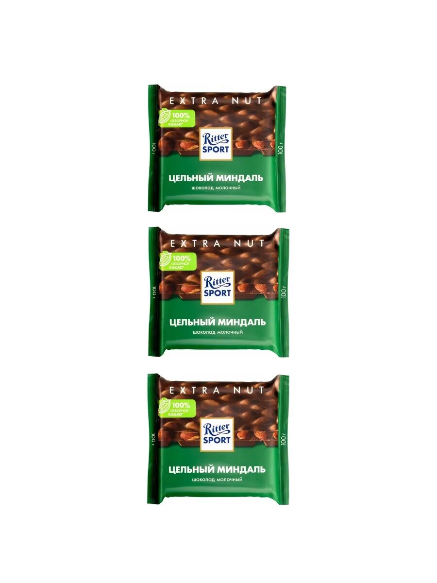 Ritter sport Шоколад молочный с цельным миндалем, 100 г, 3 шт