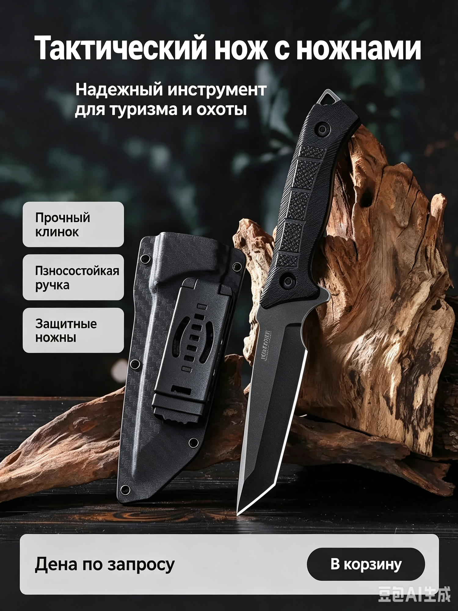Две модели туристических ножей с фиксированным клинком, лезвие 9,8 см, противоскользящие ручки