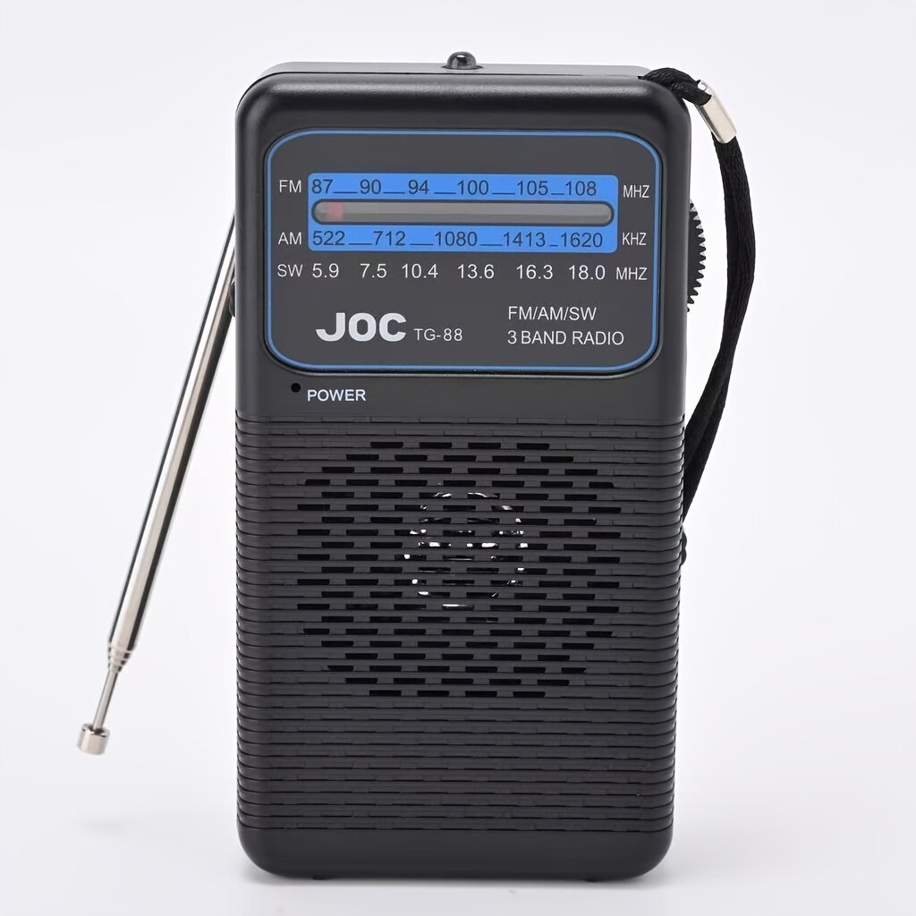 Портативный 3-диапазонный радиоприемник FM/AM/SW, мини, со встроенным фонариком и клипсой, на батарейках, черный