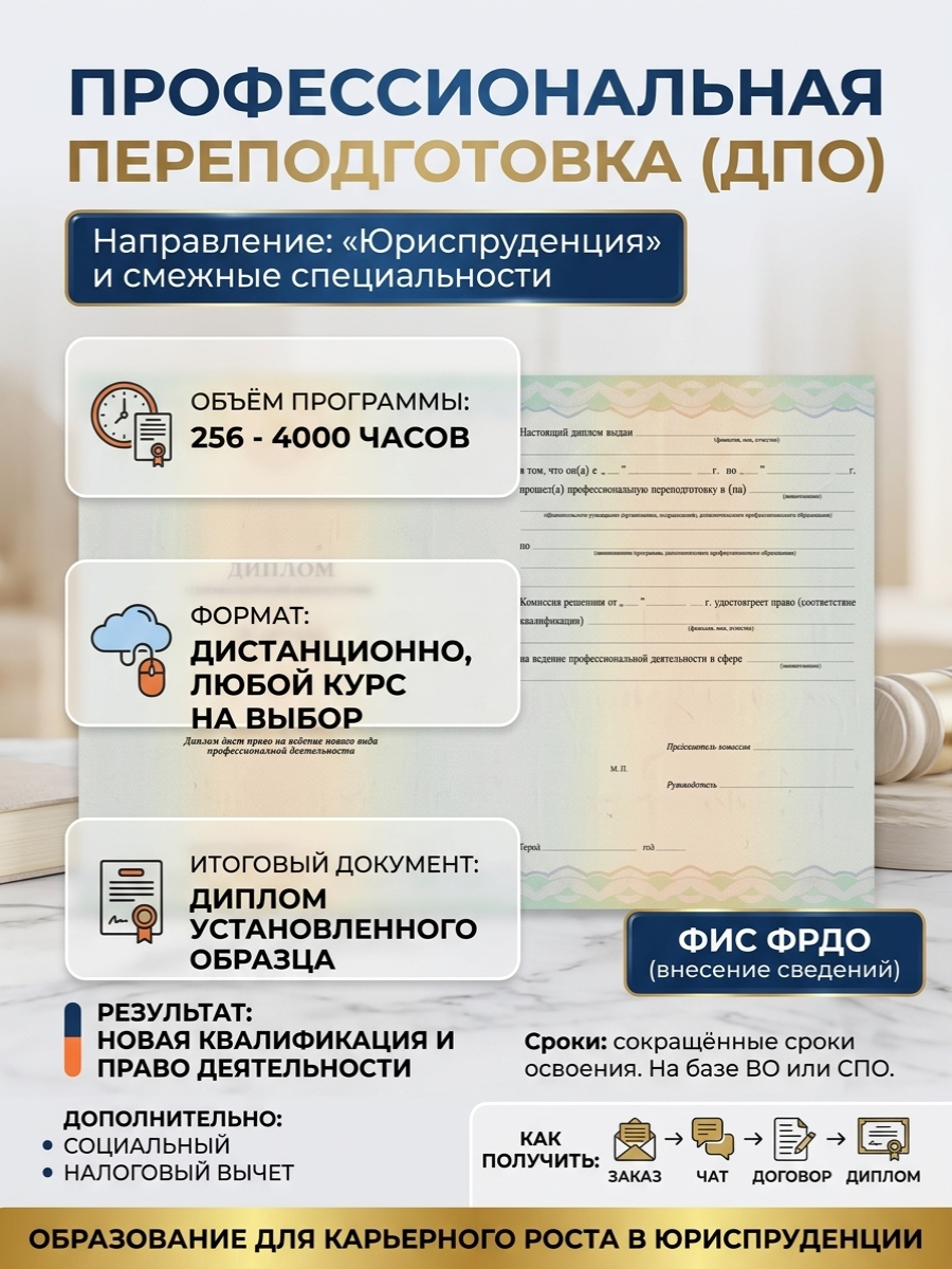 Юрист, сертификат ДПО, профессиональная переподготовка, 256-4000 часов («Юриспруденция»)