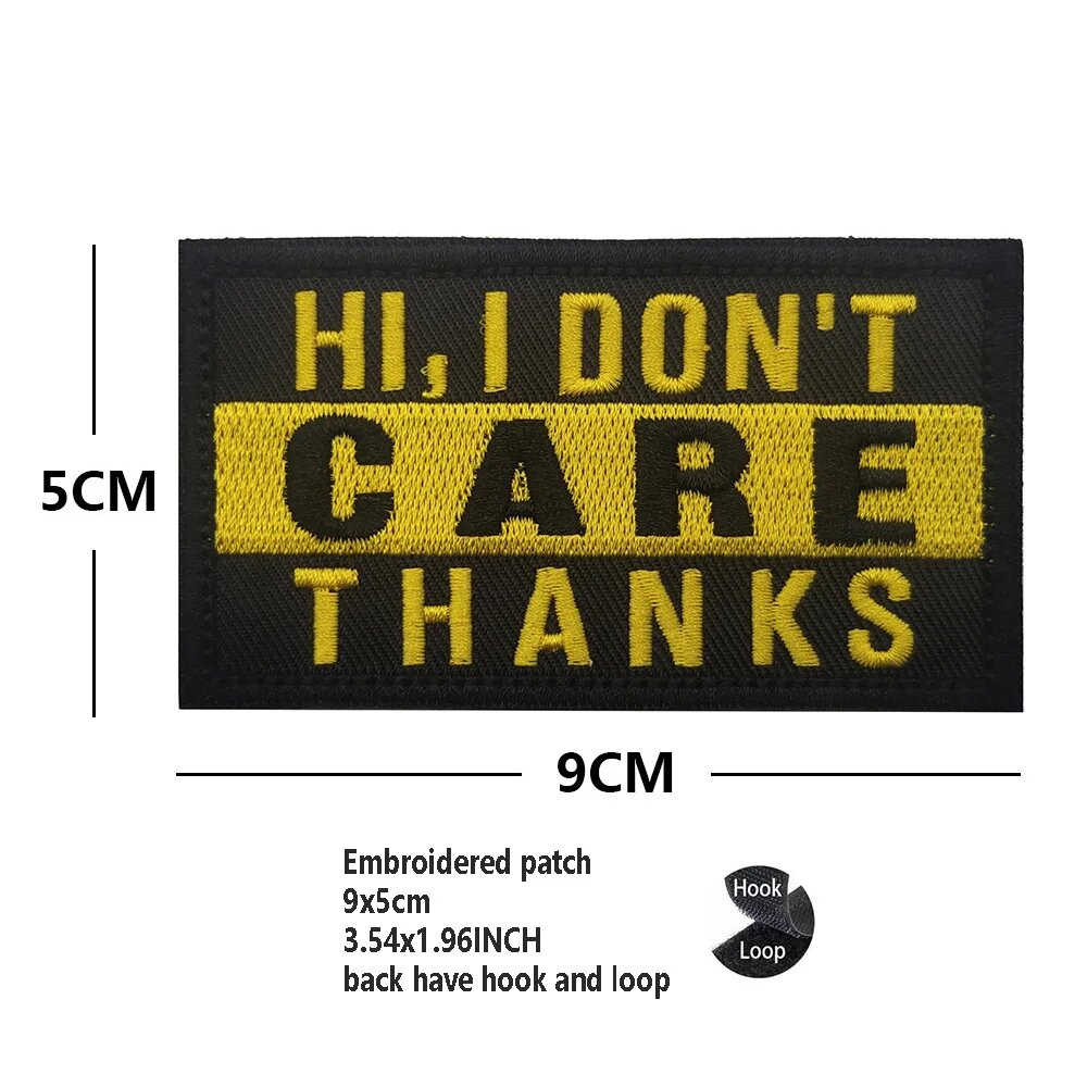 Патч "Hi, I Don't Care Thanks", 9x5 см, hook Loop