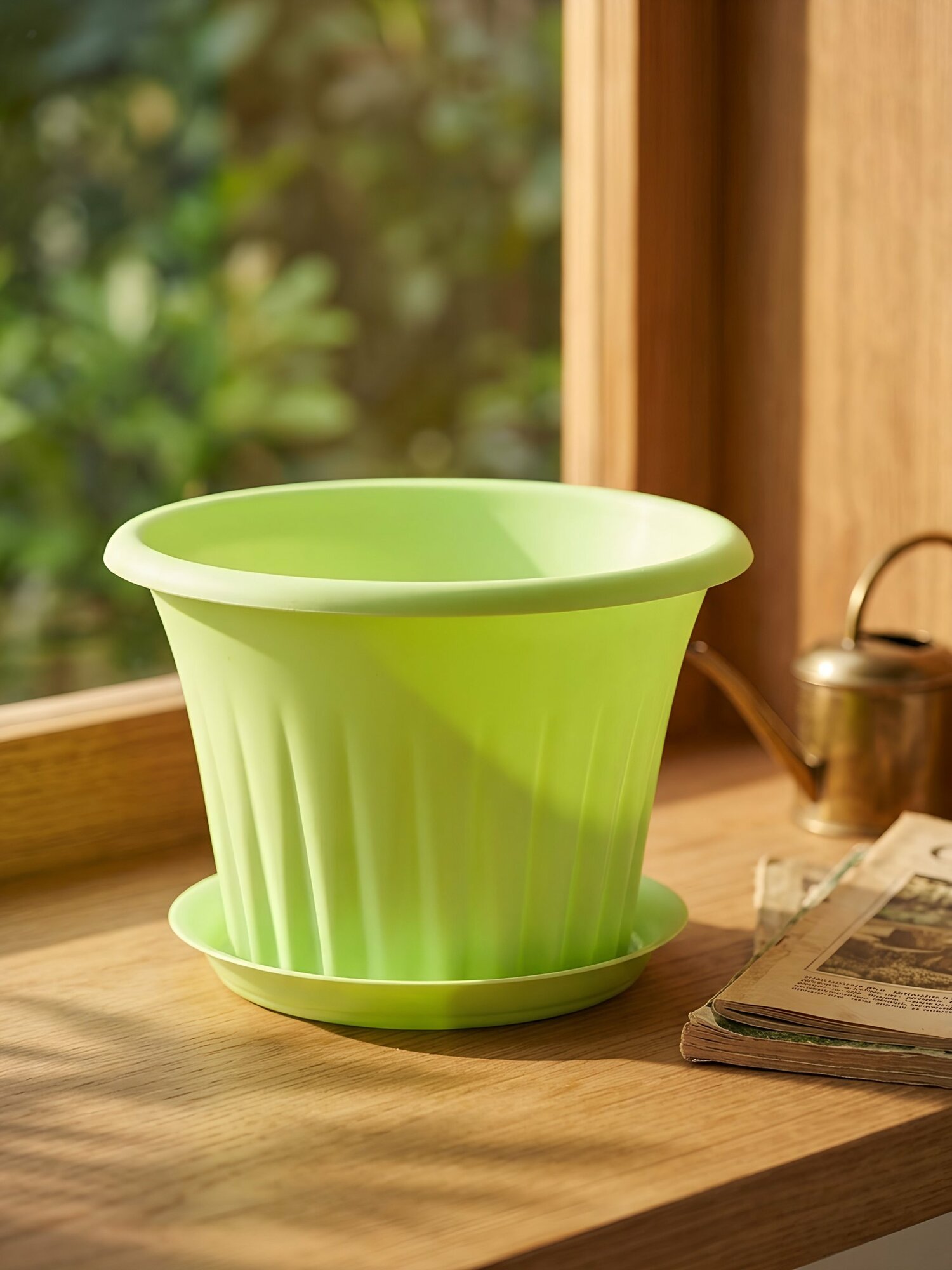 Горшок для цветов Idea Кэрол М 3154, 1 л, 14х10 см, мятный. Пластиковый настольный цветочный горшок с поддоном и дренажем
