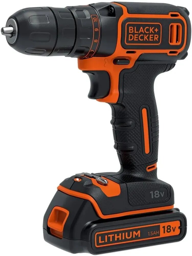 Аккумуляторная дрель-шуруповёрт BLACK+DECKER BDCDC18-QW, 1 АКБ 18 В 1.5 Ач, 650 об/мин, 30 Нм, 05035048645444