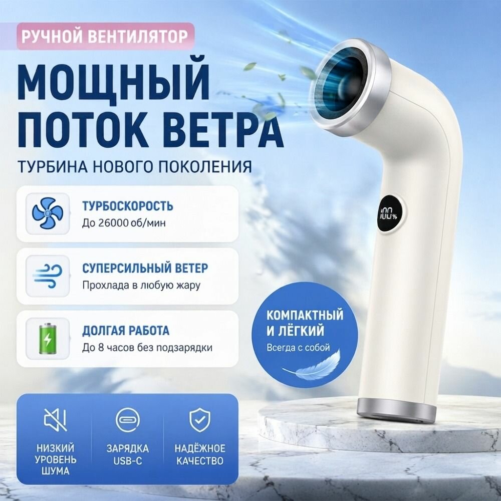 Портативный Ручной: Вентилятор Без Лезвий, Турбо Высокая Скорость, Цифровой Дисплей