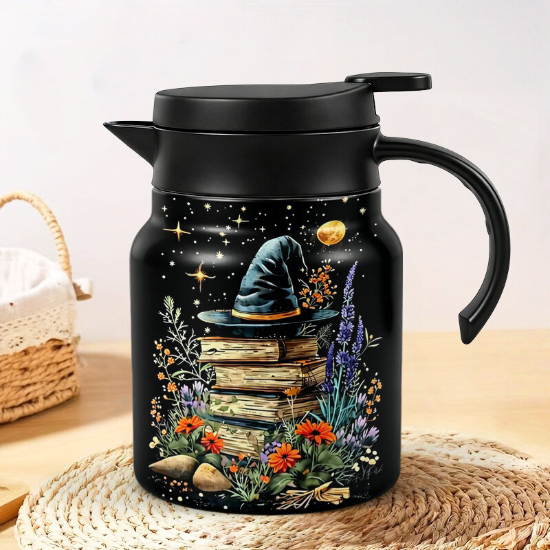 Термос из нержавеющей стали с вакуумной изоляцией, 33.8 oz, со встроенным фильтром, дизайн "шляпа волшебника и цветы", для офиса, кемпинга и ежедневного использования