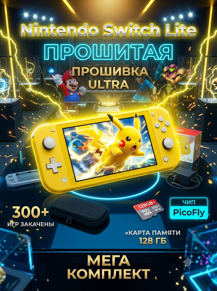 Новая Nintendo Switch Lite 128Gb (чип PicoFly), прошивка ULTRA, желтый