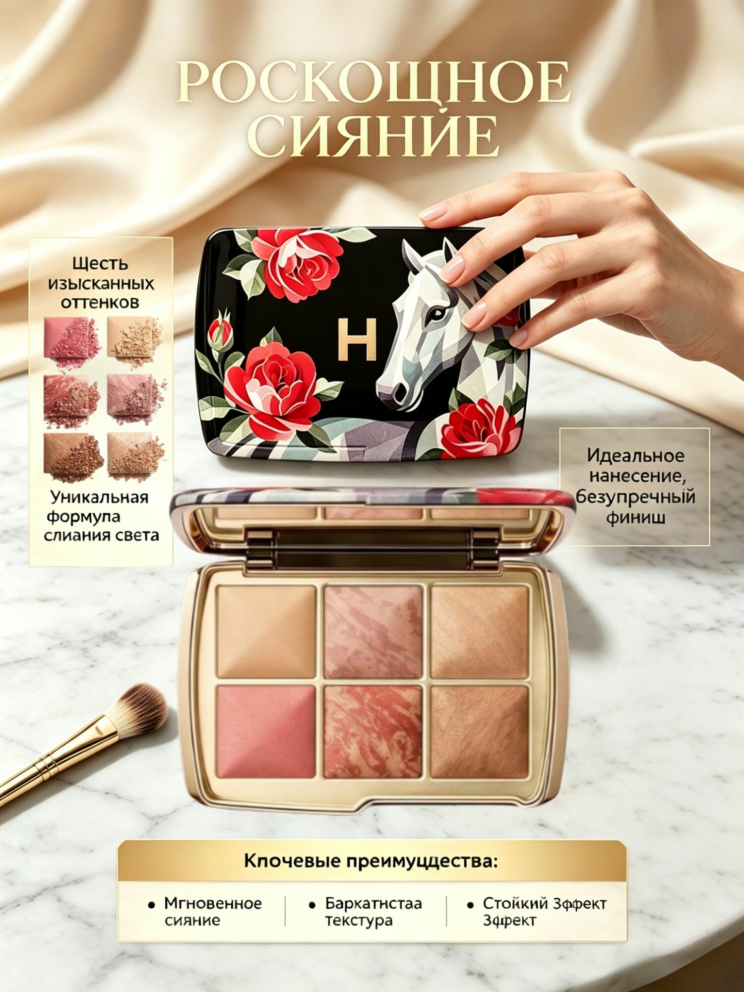 Палитра для лица Hourglass Ambient Lighting Edit Unlocked Horse ограниченная коллекция, 6 оттенков: пудра, румяна, хайлайтер, бронзер палетка для лица набор из шести оттенков лимитированная серия
