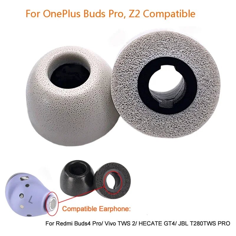 1 пара берушей из пены с эффектом памяти для OnePlus Buds Pro, совместимых с Z2 TWS, беспроводных наушников, нескользящих, устойчивых к падениям, звукоизолирующих