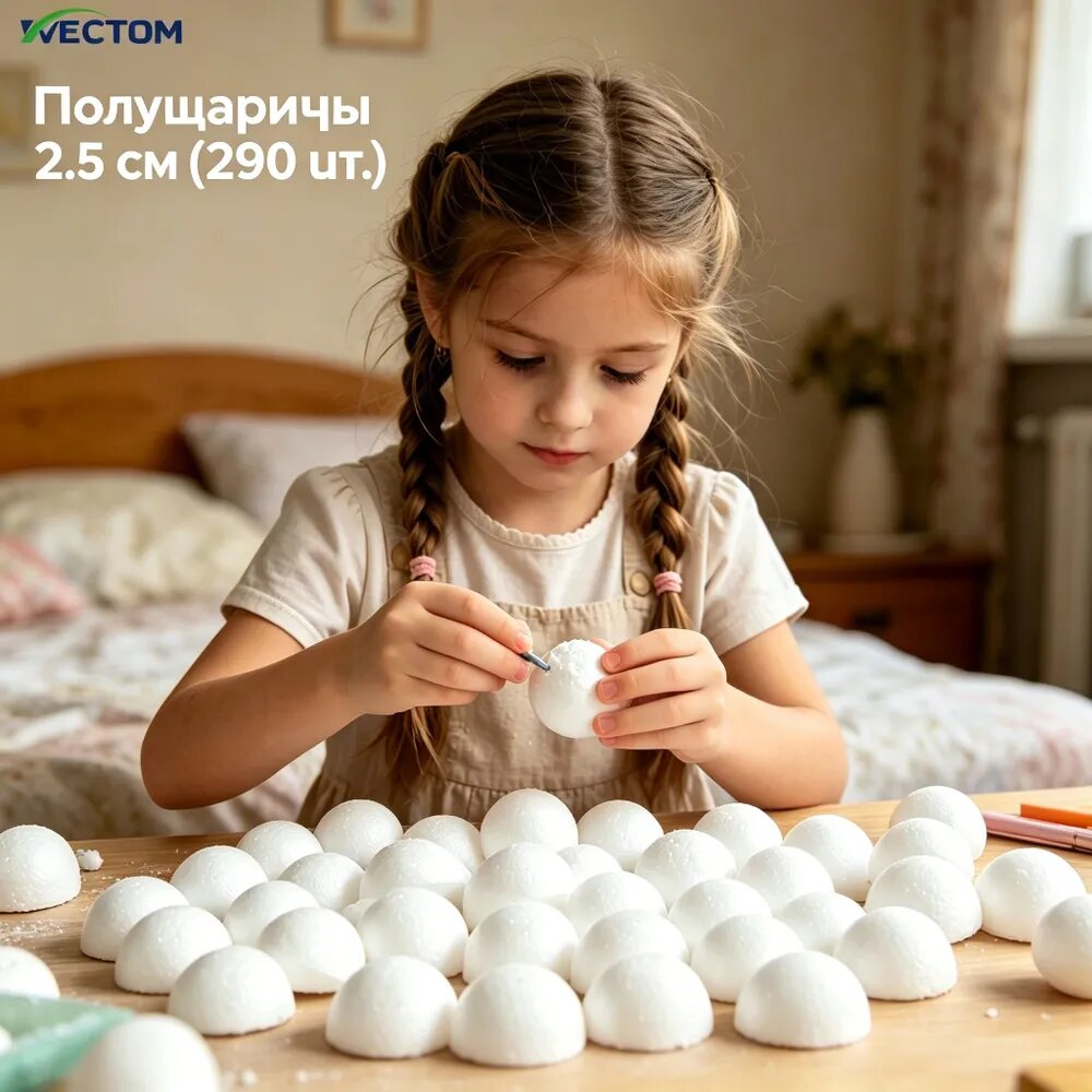 Полусферы пластиковые 2.5 см, Белые, 290 штук для творчества