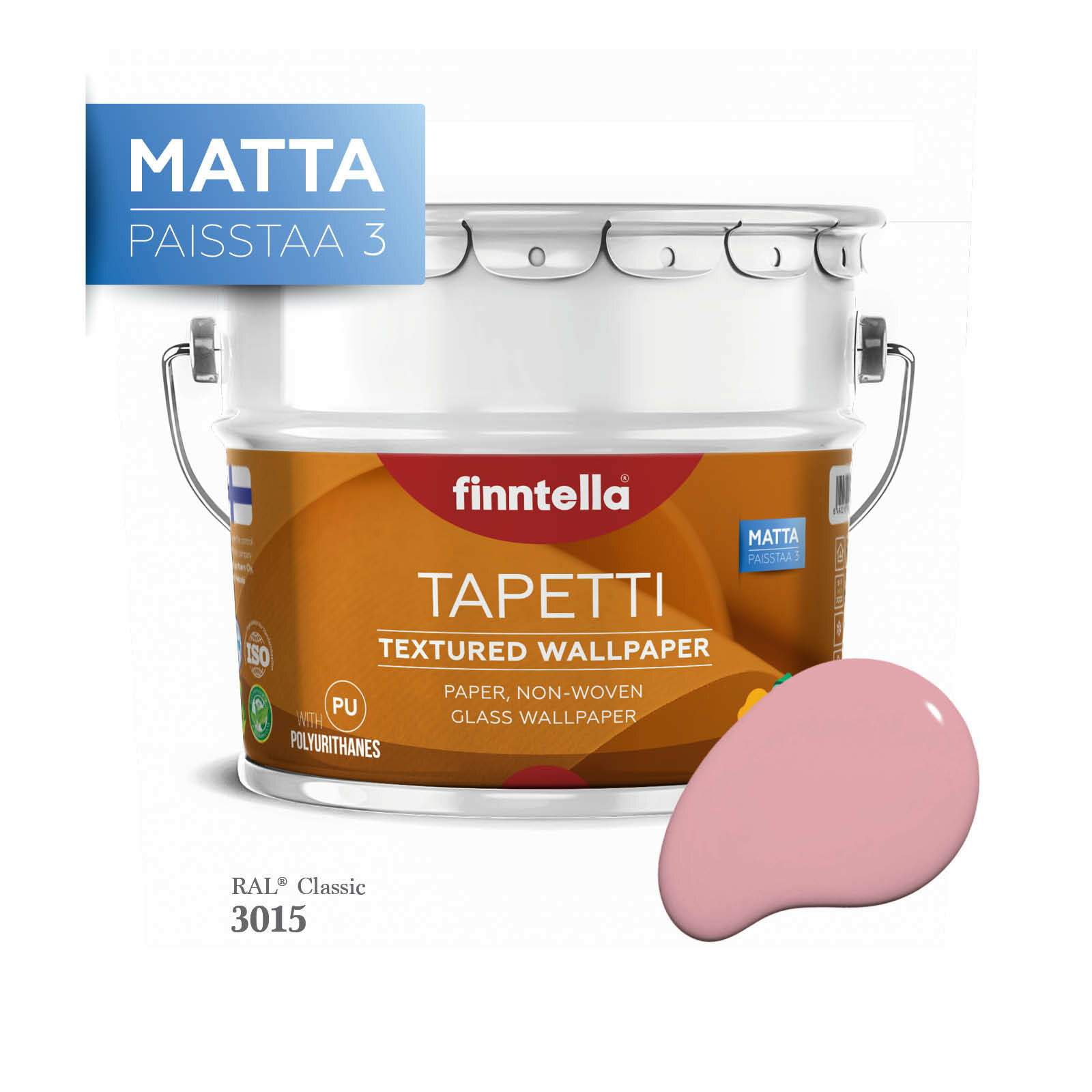 Матовая краска для обоев под окраску TAPETTI Matta FINNTELLA, Цвет RAL 3015 Светло-розовый (Light pink), 9л