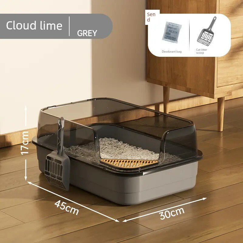 Extra Large Cloud Gray PP Котелок для лотка с высоким забором, анти-пролив, полузакрытая конструкция для больших кошек