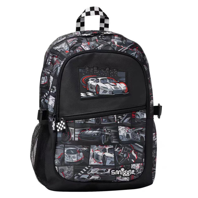 Рюкзак большой Smiggle с принтом гоночного автомобиля, черный