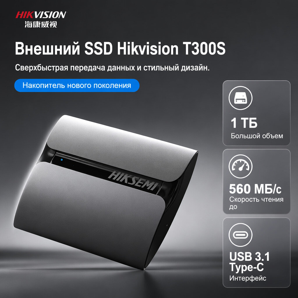 Внешний SSD накопитель Hikvision USB Type-C 1 ТБ Портативный SSD (HS-ESSD-T300S/1024G)