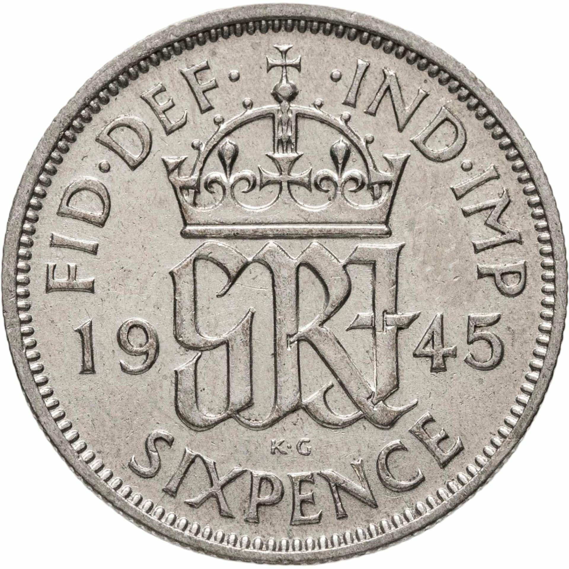 Великобритания 6 пенсов pence 1945, Серебро 500, в сохранности XF