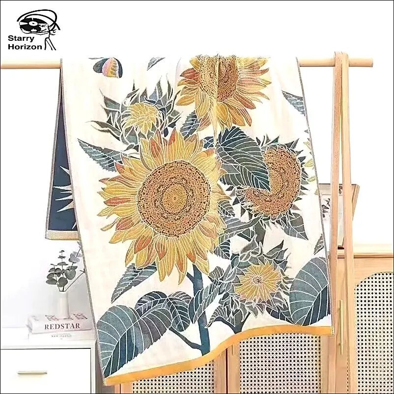 MOORII Полотенце банное 80x160 см, муслин, белый, горчичный, 1 шт