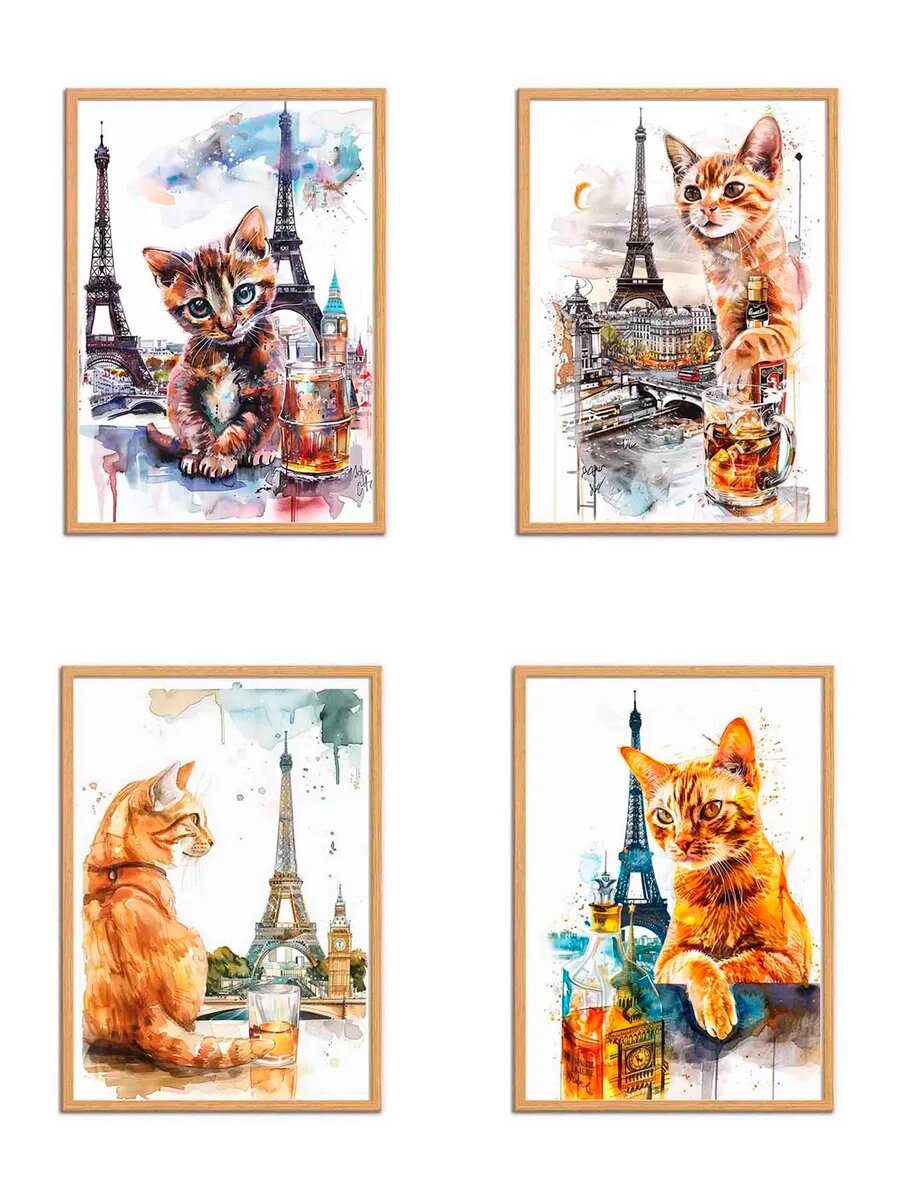 Шоузи, Очаровательная кошка Пьет Виски, 4 Плаката, 30x21см