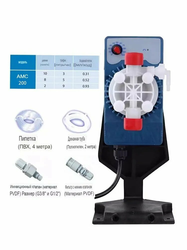 Дозирующий насос SEKO Kompact AMS 200, 9 л/ч, 10 бар, PP/PVDF-T/PTFE, аналог. управление, 240В, IP65