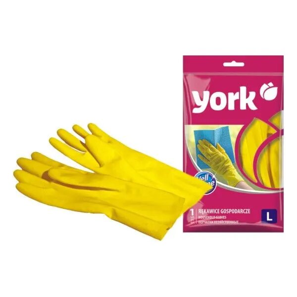 Перчатки хозяйственные York резиновые, размер L, жёлтые, для дома и уборки — фото 1