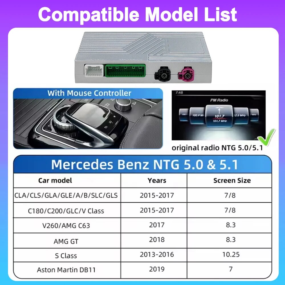 Обновление беспроводного Carplay для Mercedes Benz C Class GLC W205 V Class W447 NTG5.0 5.1 Модуль Becker Android Автоматичес.