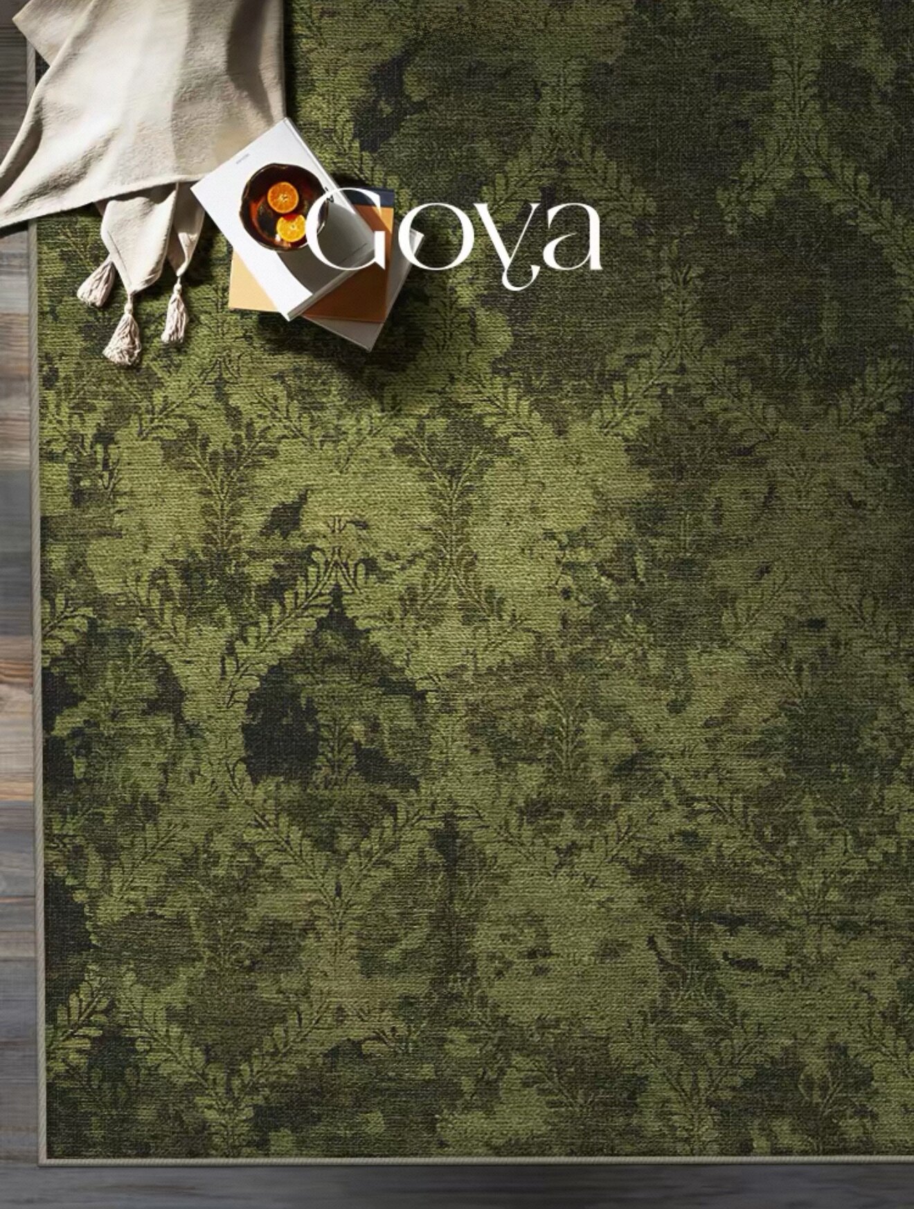 Ковер интерьерный Jynas "GOYA", лен, войлок, хлопок, зеленый, орнамент, 160 х 230