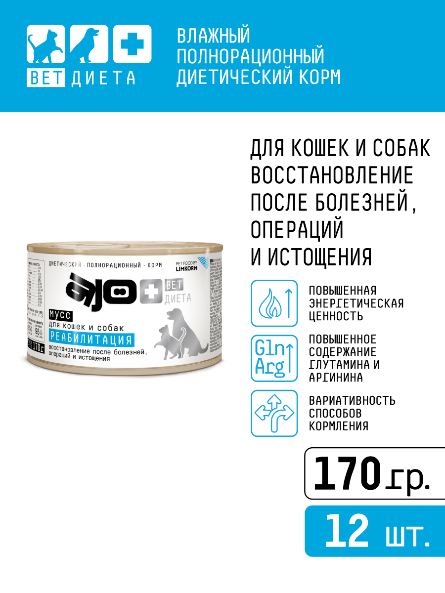 Влажный корм AJO Vet Dieta Nutrition для кошек и собак, восстановление в послеоперационный период, 170 г х 12 штук