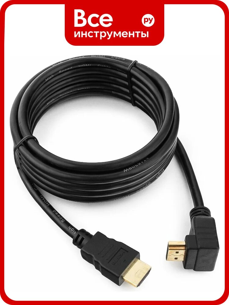 Кабель HDMI Cablexpert 3.0 м v2.0 19M/19M медь, позол. разъемы, экран, угловой разъем черный CC-HDMI490-10