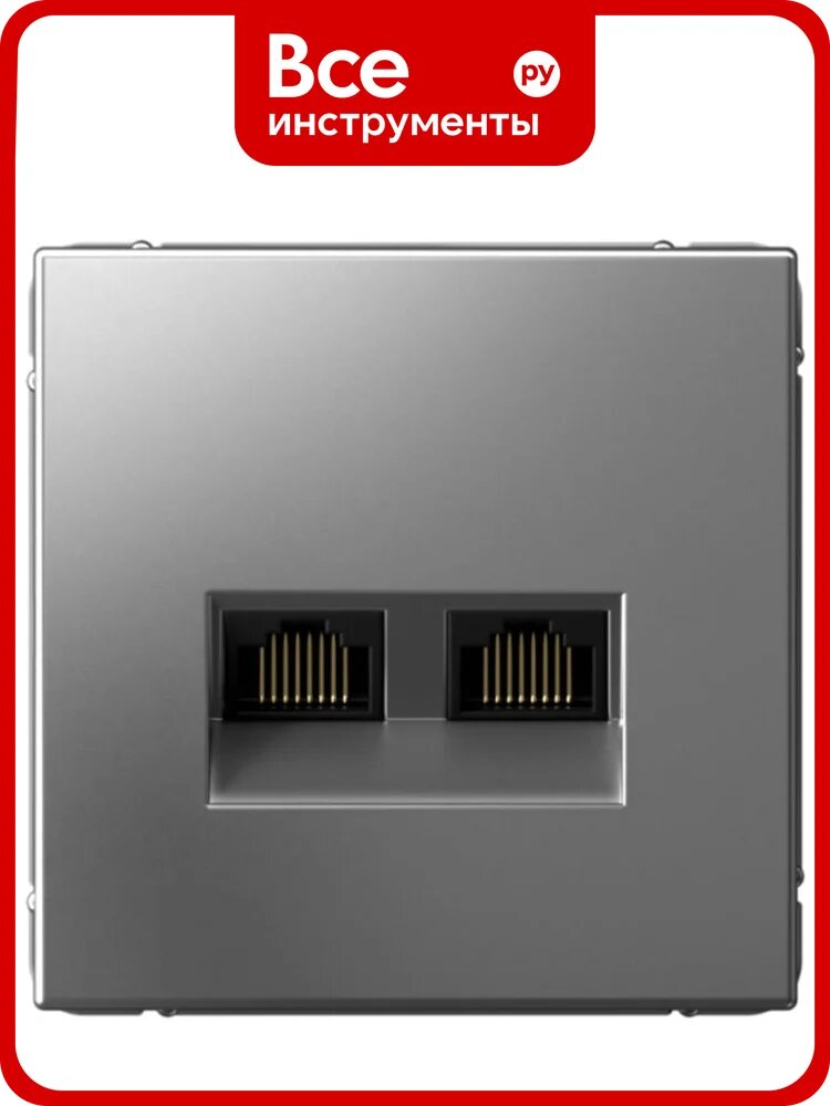 Розетка компьютерная двойная Systeme Electric ArtGallery, RJ45+RJ45, кат.6А, механизм, Сталь GAL000988