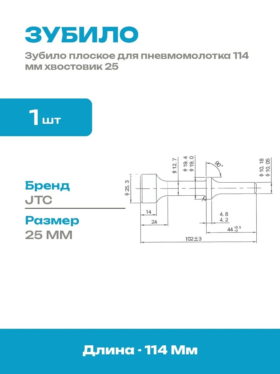 Насадка зубило плоское 114 мм для пневматического молотка