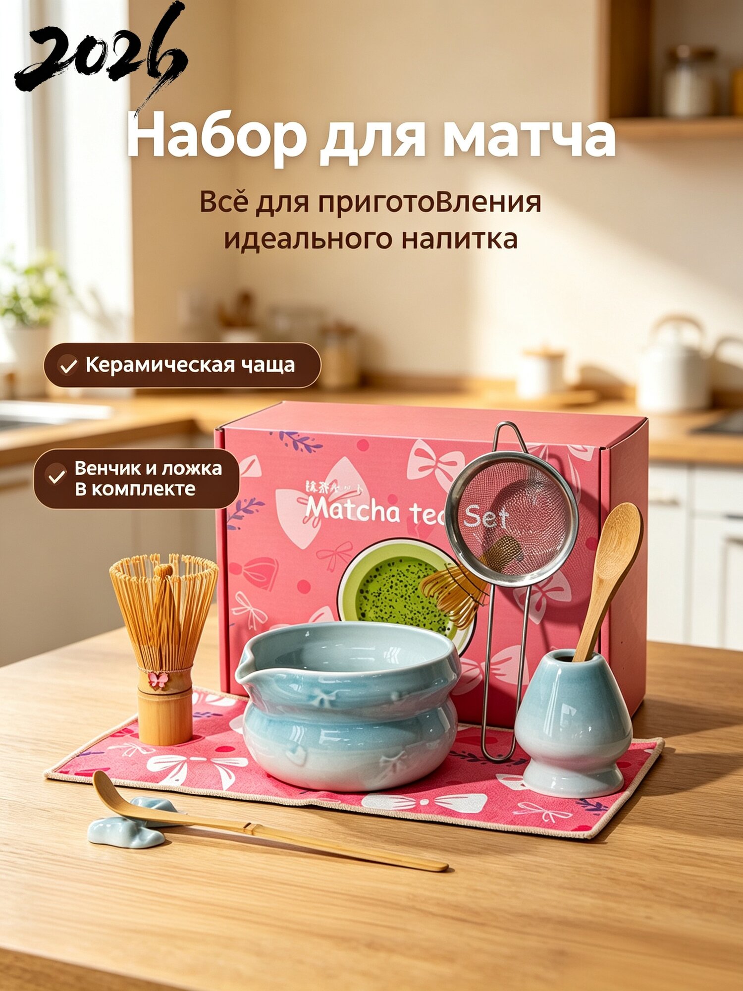 Набор для приготовления матча，керамика，набор из 8 предметов，синий
