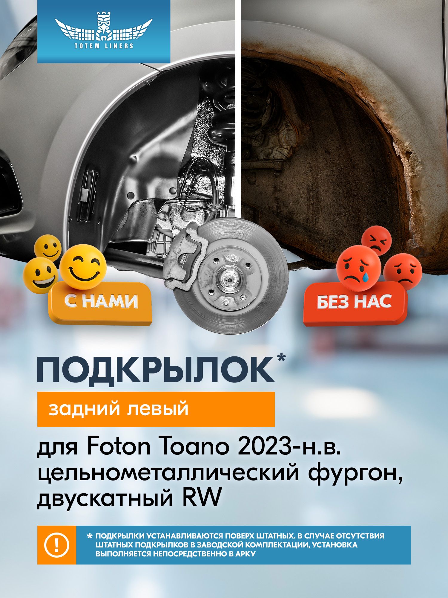 Подкрылок для FOTON Toano 2023-н. в. (I) задний левый (Фотон ) Цельнометаллический фургон, двускатный RWD - TOTEM / Фотон Тоана